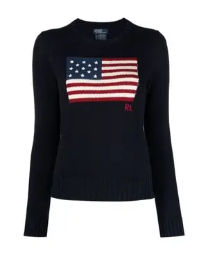 Polo Ralph Lauren Flag Intarsia Crewneck Jumper - Black