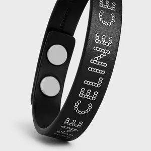 Celine Monochroms Studs Bracelet In Calfskin And Brass With Rhodium Finish