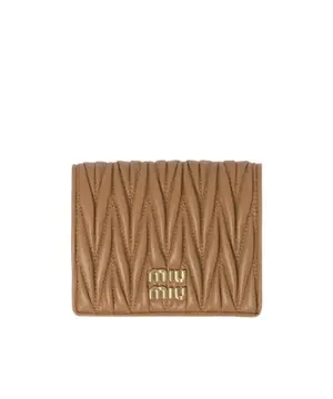 Miu Miu Logo-lettering Matelassé Bi-fold Wallet - Brown