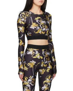 Versace Baroque Print Long Sleeve Crop Top
