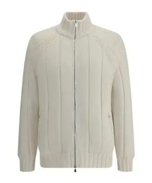 Brunello Cucinelli Zip-up Ribbed-knit Jacket - Gray