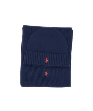 Ralph Lauren Polo Pony-motif Scarf And Beanie Set - Blue