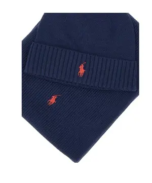 Ralph Lauren Polo Pony Motif Scarf And Beanie Set