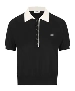 Celine Polo Sweater In Fine Cashmere Silk - Black