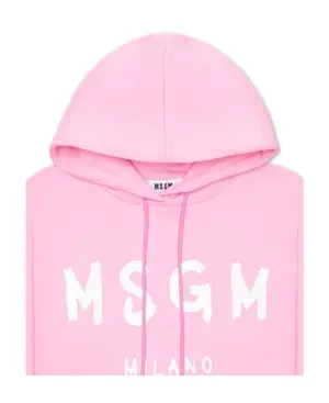 MSGM Logo Printed Drawstring Hoodie - Pink