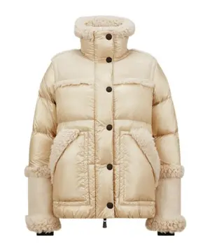 Moncler Esquel Short Down Jacket With Fur Trim - Light Brown