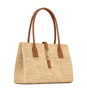 Saint Laurent Panier Rectangle Bag In Raffia And Leather