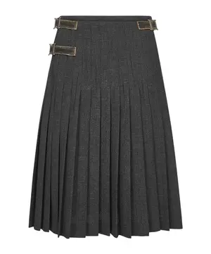 Prada Pleated Midi Skirt With Buckle Detail