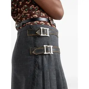 Prada Pleated Midi Skirt With Buckle Detail