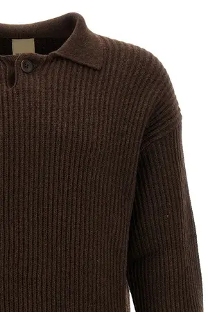 Emporio Armani Fisherman's Knit Long Sleeve Polo Shirt - Brown