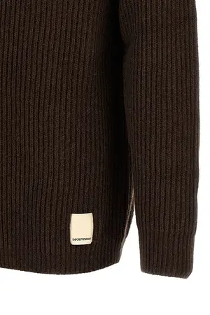 Emporio Armani Fisherman's Knit Long Sleeve Polo Shirt - Brown