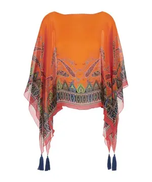 Etro Paisley Tasseled Boatneck Top - Orange