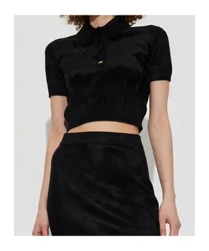 Amiri Cropped Short-sleeved Polo Shirt With Ribbed Accents And Metal Detailing