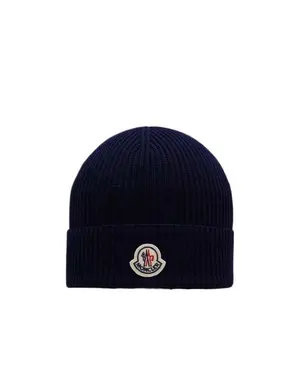 Moncler Logo Patch Ribbed-knit Beanie - Blue