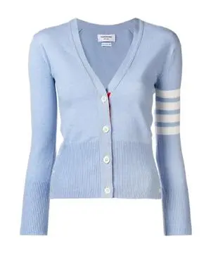 Thom Browne Four-bar V-neck Cardigan - Light Blue