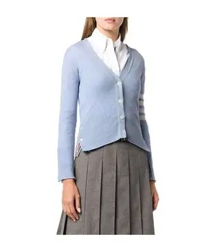 Thom Browne Four-bar V-neck Cardigan - Light Blue
