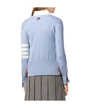 Thom Browne Four-bar V-neck Cardigan - Light Blue