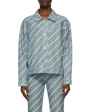 We11Done Logo Print Denim Jacket - Gray