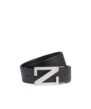 Zegna Logo Plaque Buckle Belt - Black