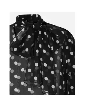 Dolce & Gabbana Polka Dot Pussy Bow Blouse - Black
