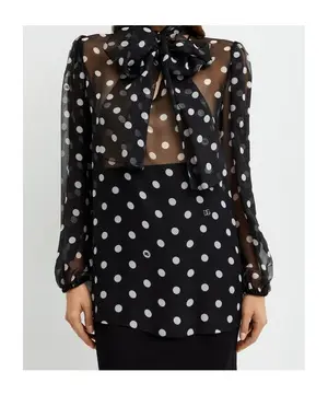 Dolce & Gabbana Polka Dot Pussy Bow Blouse - Black