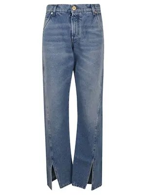 Balmain Front Slit Bootcut Jeans - Blue