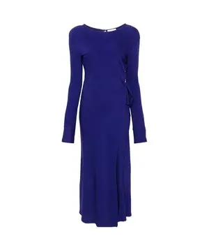 FORTE_FORTE Cady Crepe Wrapover Dress With Long Sleeves And Crew Neck - Bluette