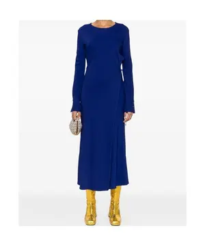 FORTE_FORTE Cady Crepe Wrapover Dress With Long Sleeves And Crew Neck - Bluette
