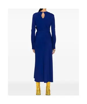 FORTE_FORTE Cady Crepe Wrapover Dress With Long Sleeves And Crew Neck - Bluette