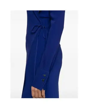 FORTE_FORTE Cady Crepe Wrapover Dress With Long Sleeves And Crew Neck - Bluette