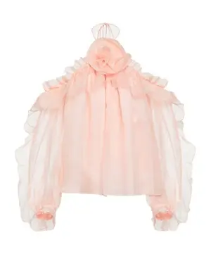 Carolina Herrera Strapless Floral Silk Top With Bell Sleeves
