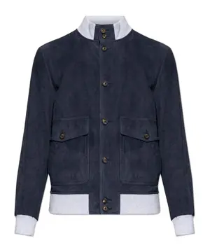 Eleventy Flap Pocket Suede Jacket - Navy