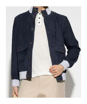 Eleventy Flap Pocket Suede Jacket - Navy
