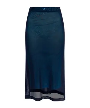 Off-White Straight Hem Mesh Midi Skirt With Logo Detail