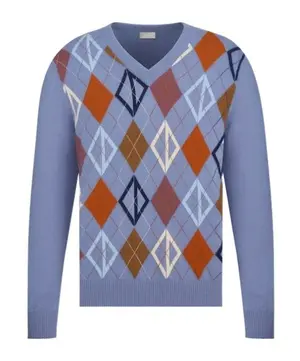 Dior V-neck Cashmere Sweater With Cd Diamond Argyle Pattern - Blue