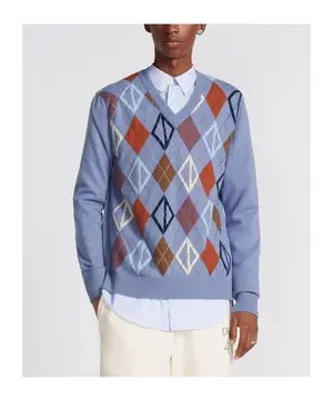 Dior V-neck Cashmere Sweater With Cd Diamond Argyle Pattern
