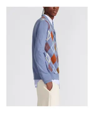 Dior V-neck Cashmere Sweater With Cd Diamond Argyle Pattern