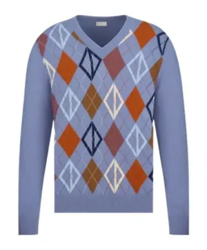 Dior V-neck Cashmere Sweater With Cd Diamond Argyle Pattern - Blue