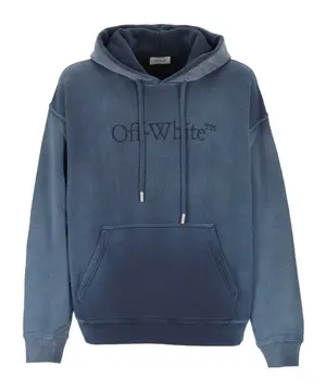 Off-White Logo Printed Drawstring Hoodie - Blue