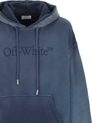 Off-White Logo Printed Drawstring Hoodie - Blue