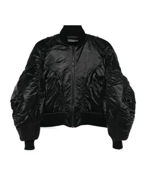 MUGLER Long-sleeved Zip-up Bomber Jacket - Black