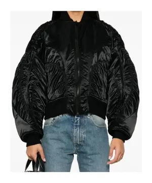 MUGLER Long-sleeved Zip-up Bomber Jacket - Black
