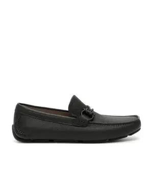 FERRAGAMO Round Toe Loafers With Gancio Detail - Black