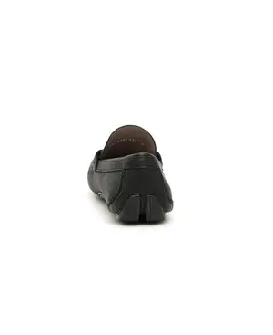 FERRAGAMO Round Toe Loafers With Gancio Detail - Black
