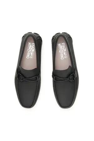 FERRAGAMO Round Toe Loafers With Gancio Detail - Black