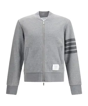 Thom Browne Long Sleeve Zip-up Jacket With Elasticated Cuffs And Hem - Medium Gray