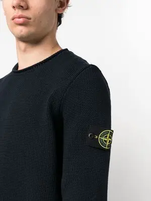 Stone Island Compass Motif Crew Neck Sweatshirt - Blue