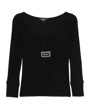 Versace Ribbed Long Sleeve Top With Half Buttons