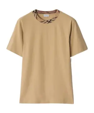 Burberry Checked-trim Crewneck T-shirt - Flax