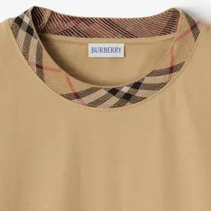 Burberry Checked-trim Crewneck T-shirt - Flax
